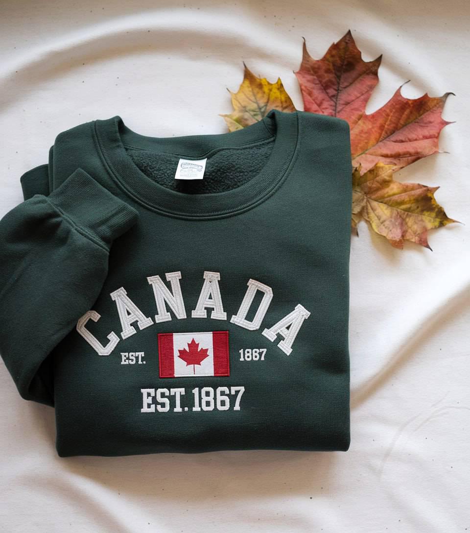 Embroidered Canada Flag Sweatshirt, Unisex Crewneck Pullover - Etsy