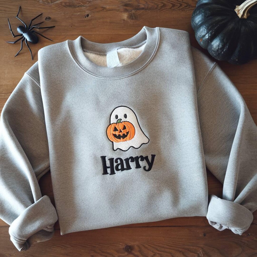 Personalized Cute Ghost Embroidery Sweatshirt, Custom Halloween ...