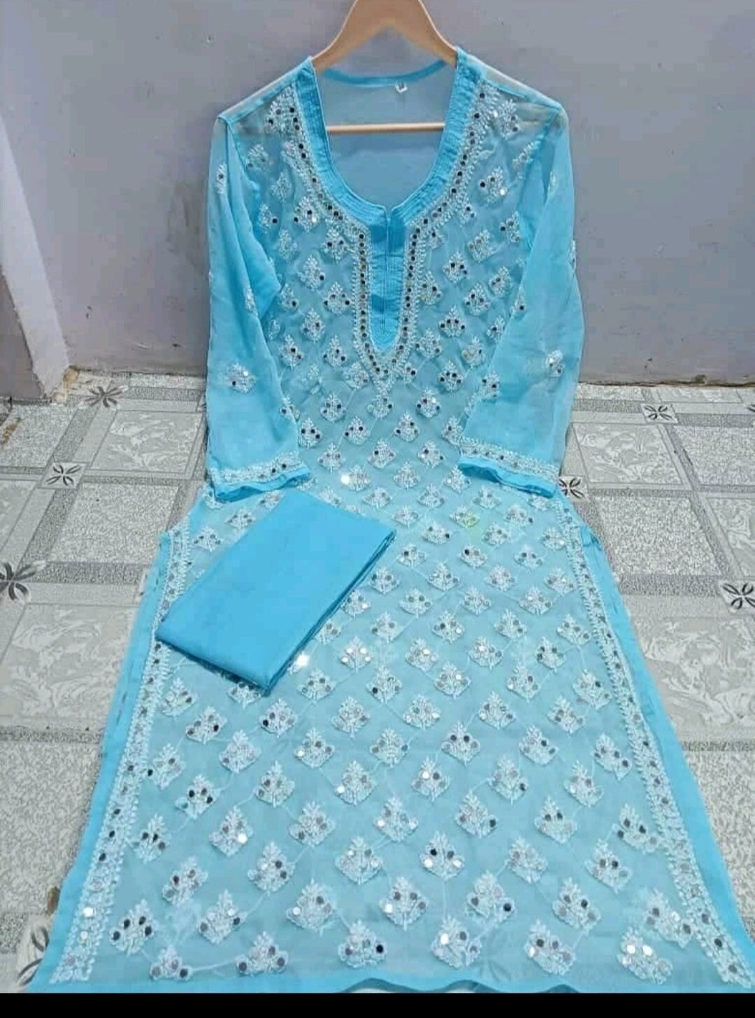 Chikankari Kurti With Full Jal, Mirror and Chandla Chain Work for Women ...