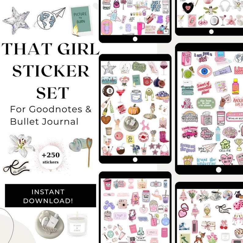 That Girl Sticker Set – 250+ Aesthetic Digital Stickers for Goodnotes ...