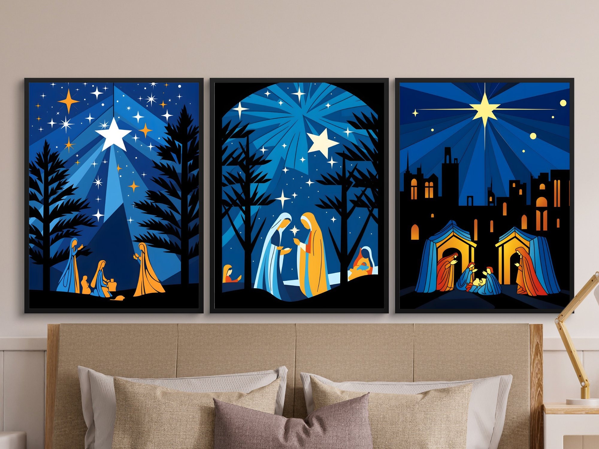 Whimsical Nativity Scene Wall Art Set 4, Jesus Print, Christmas ...