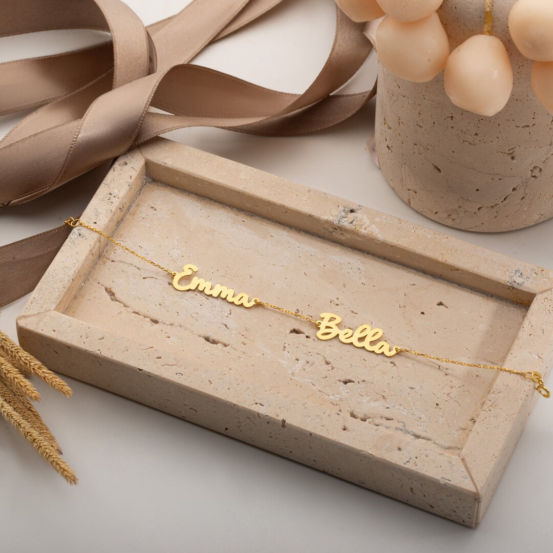 Dainty Name Bracelet, 14k Gold Custom Multiple Name Bracelet, Double ...