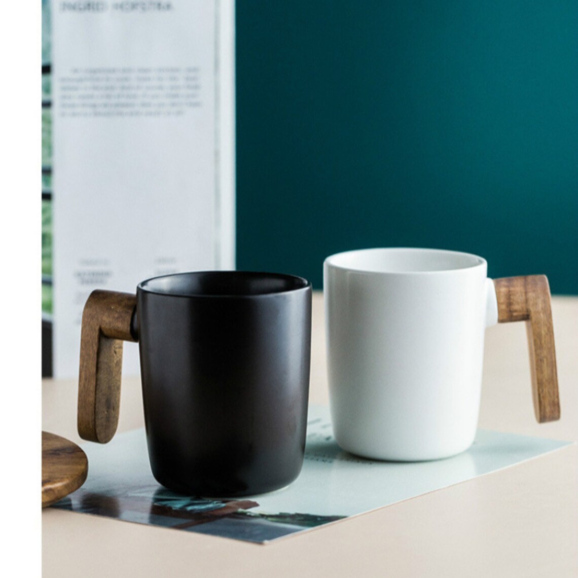 Wooden Handle With Cover Coffee Cup Lovers Coffee Mugs Ceramic Coffee ...