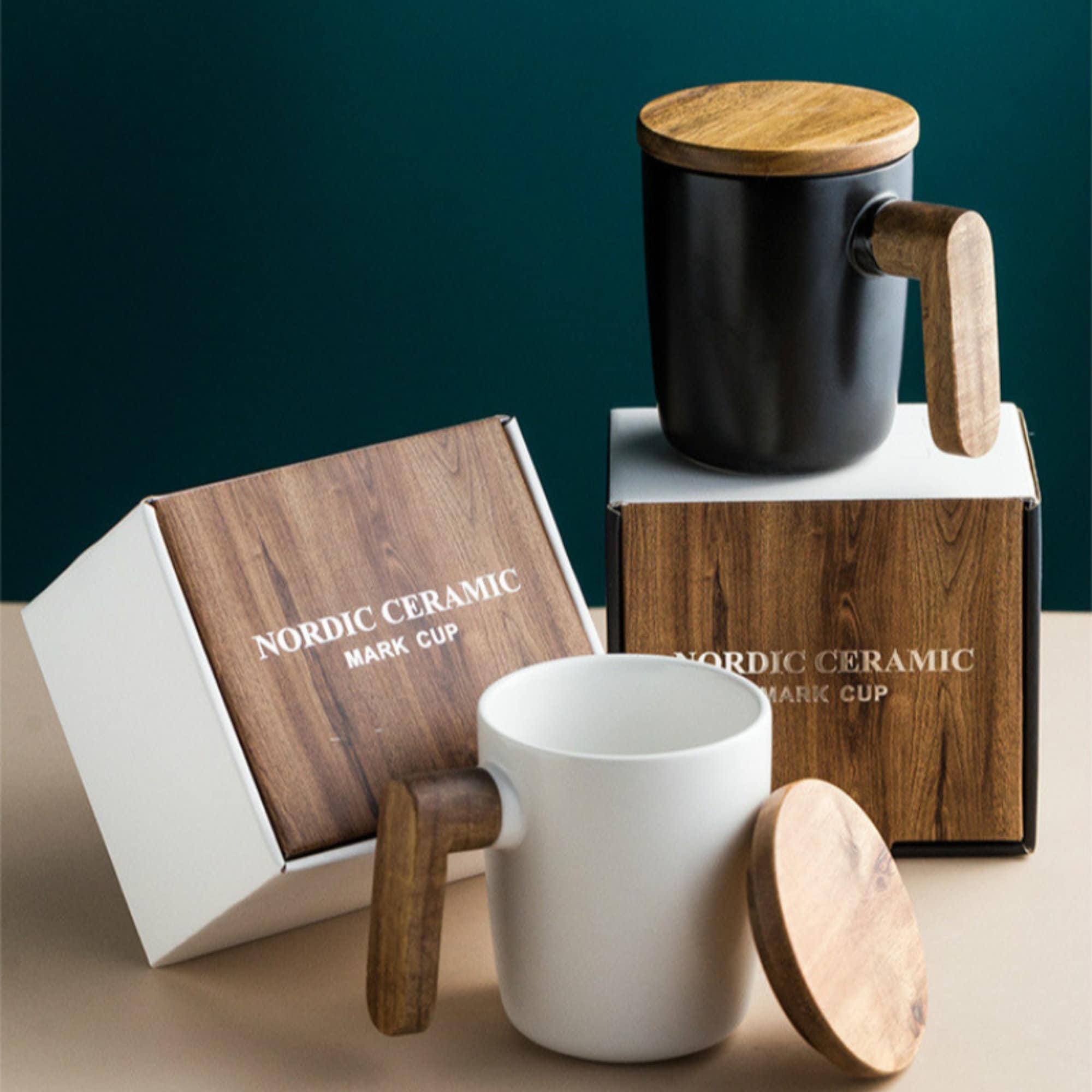 Wooden Handle With Cover Coffee Cup Lovers Coffee Mugs Ceramic Coffee ...