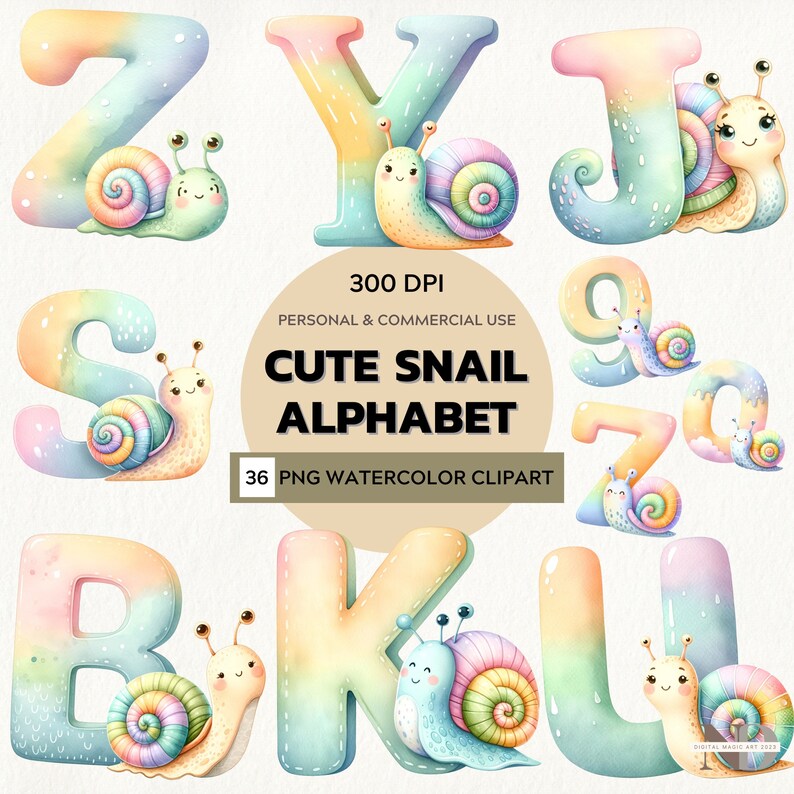 Cute Snail Alphabet and Numbers Clipart Snail Alphabet PNG Letter ...