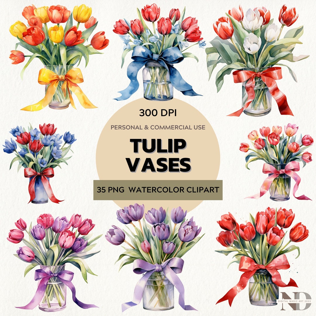 Watercolor Tulips Clipart Tulips Clipart Flowers Vases - Etsy