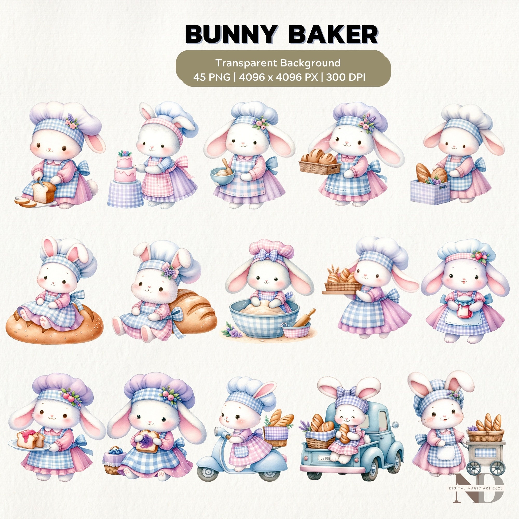 Watercolor Bunny Baker Clipart Cute Bunny PNG Bekery Clipart Bunny ...