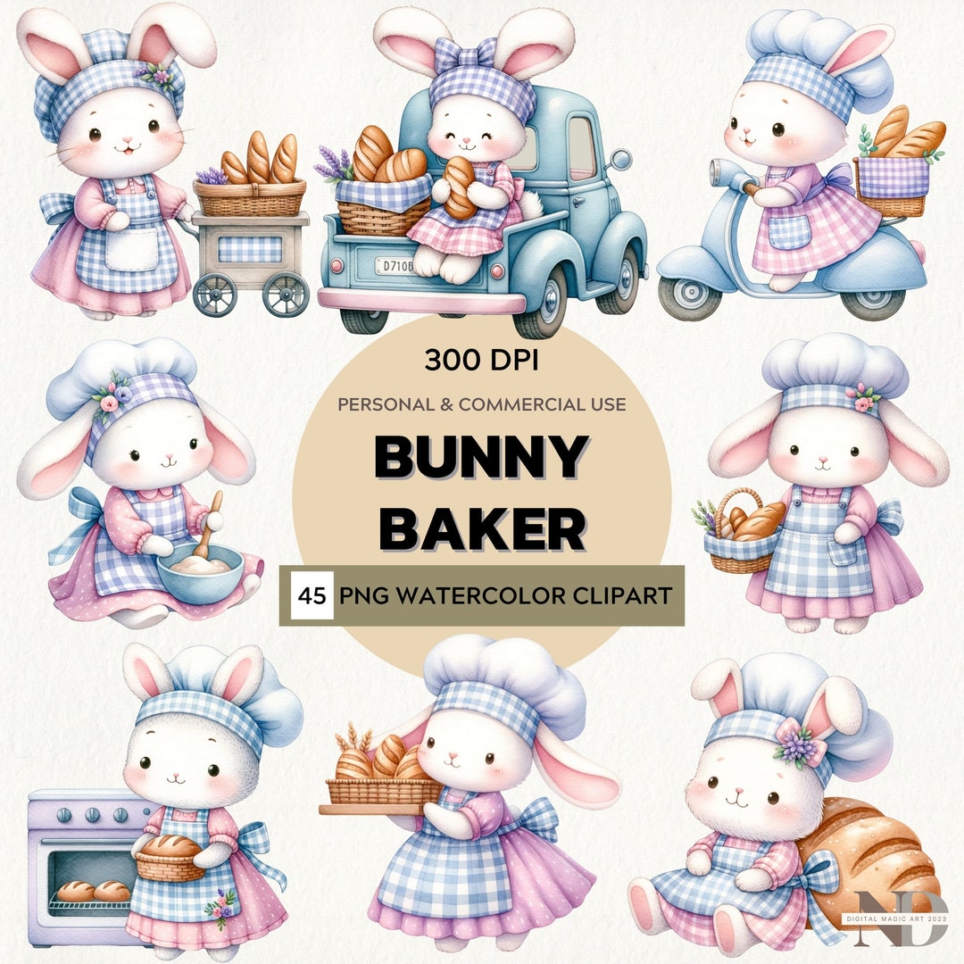 Watercolor Bunny Baker Clipart Cute Bunny PNG Bekery Clipart Bunny ...