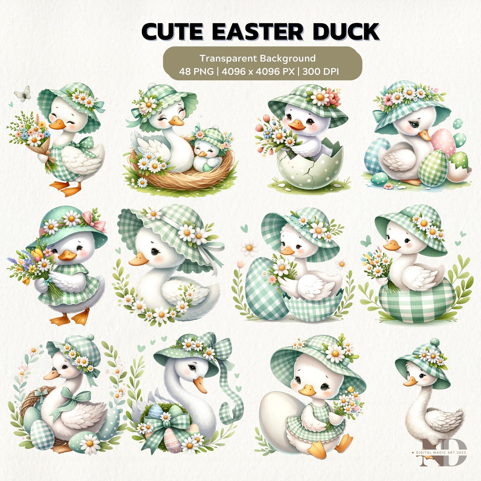 Watercolor Easter Duck Clipart Cute Easter Duck PNG Easter Day Clipart ...