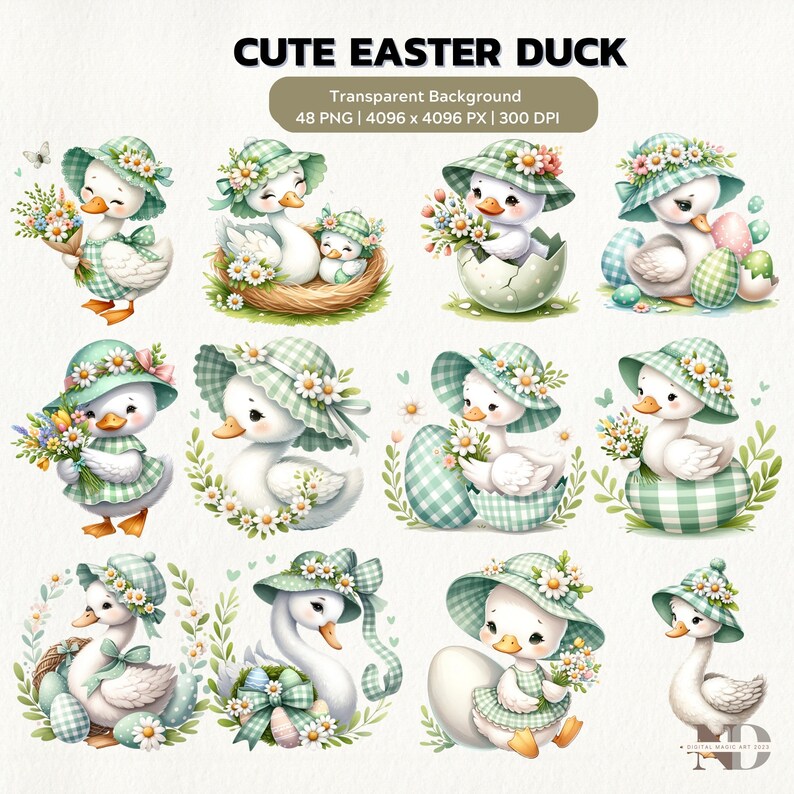 Watercolor Easter Duck Clipart Cute Easter Duck PNG Easter Day Clipart ...