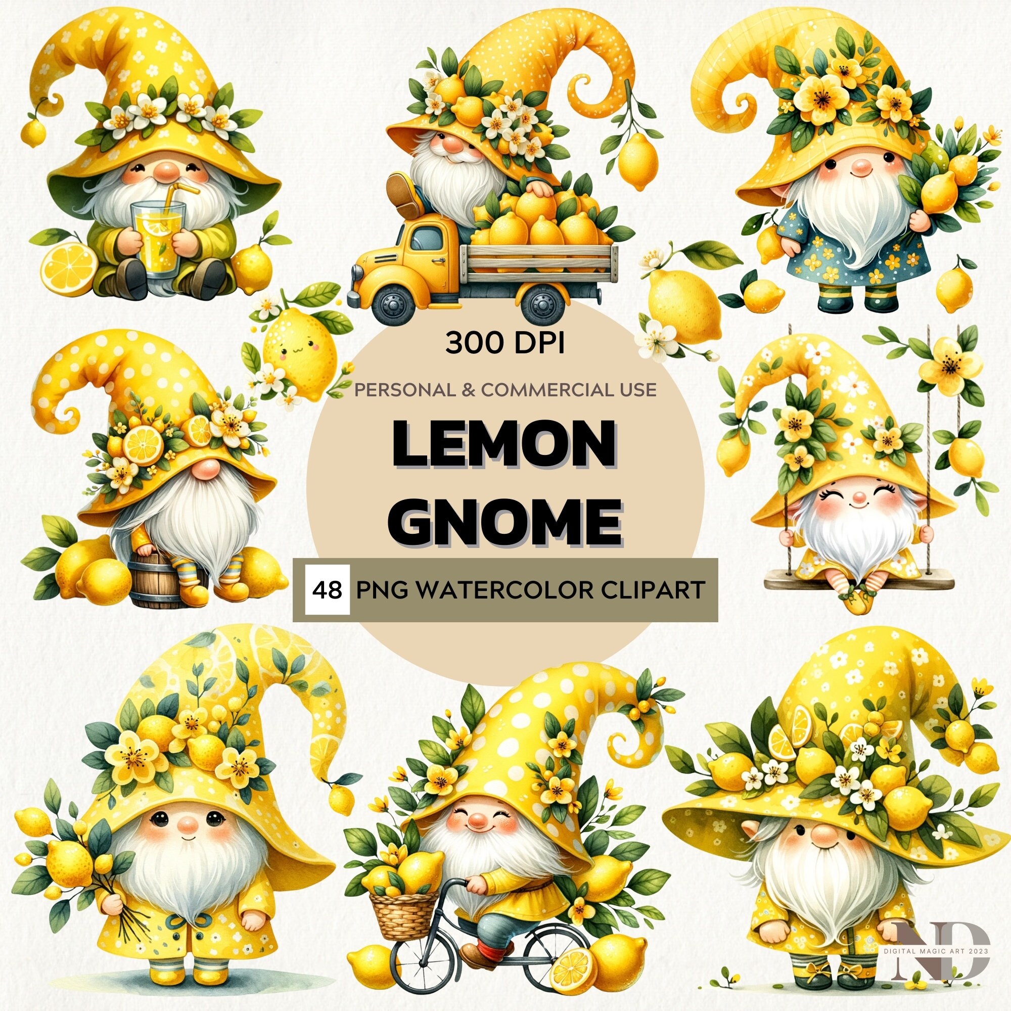 Watercolor Lemon Gnome Clipart Cute Gnome PNG Lemon Clipart Spring ...