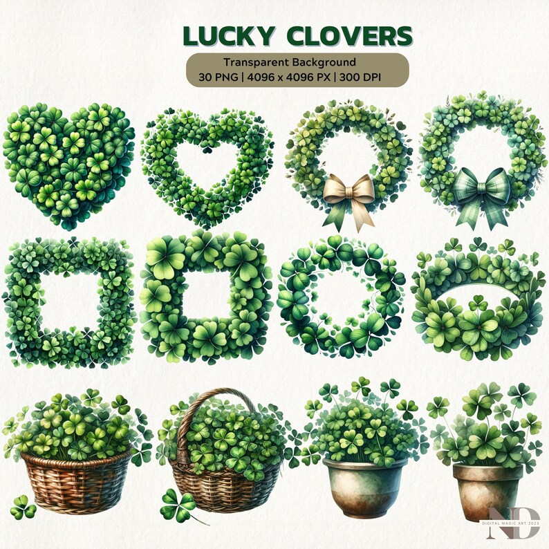 Watercolor Clover Lucky Clovers Clipart Clover Leaf PNG St. Patricks ...