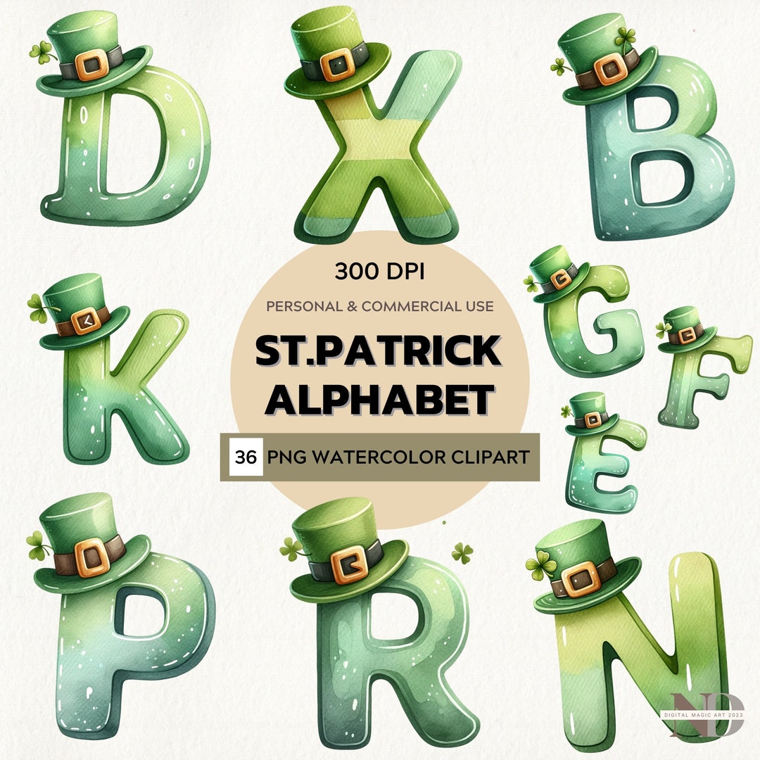 Watercolor St.patricks Alphabet Clipart Doodle Alphabet St. Patricks ...