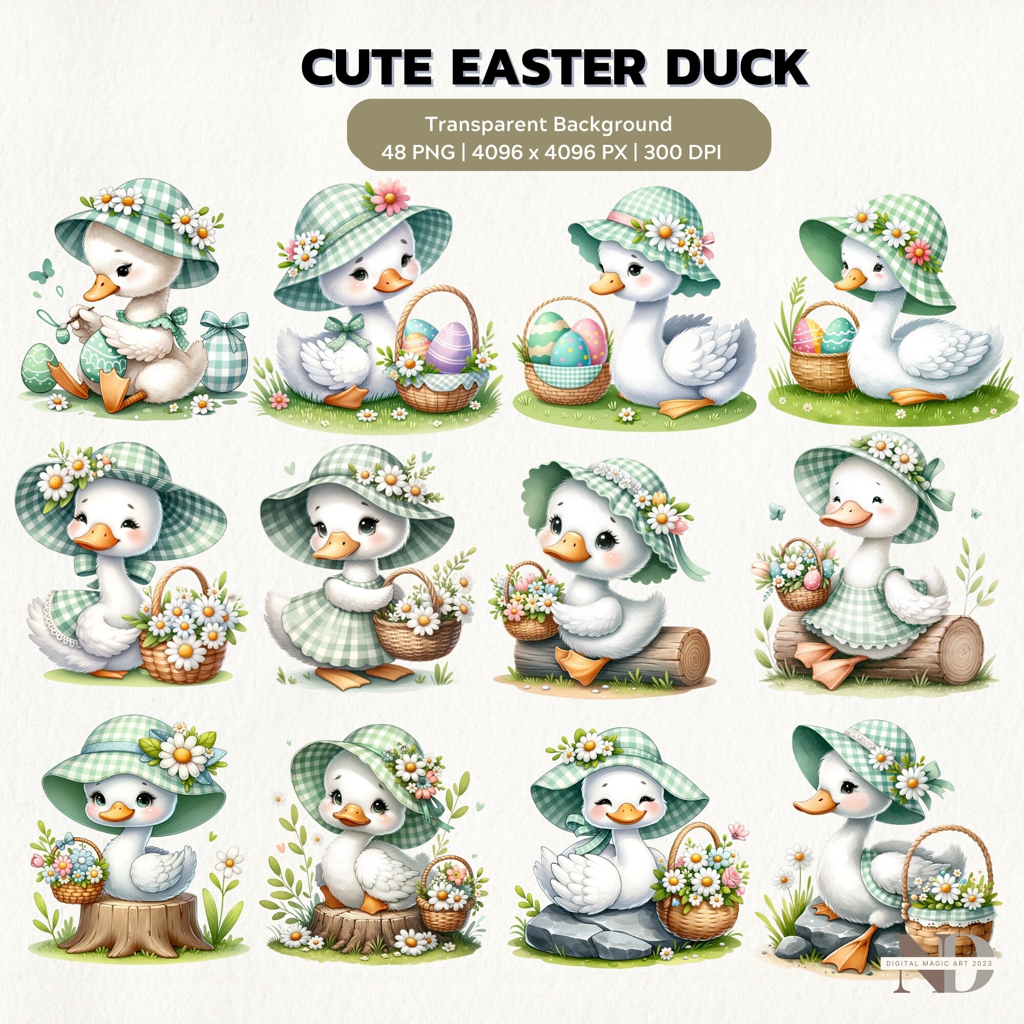 Watercolor Easter Duck Clipart Cute Easter Duck PNG Easter Day Clipart ...