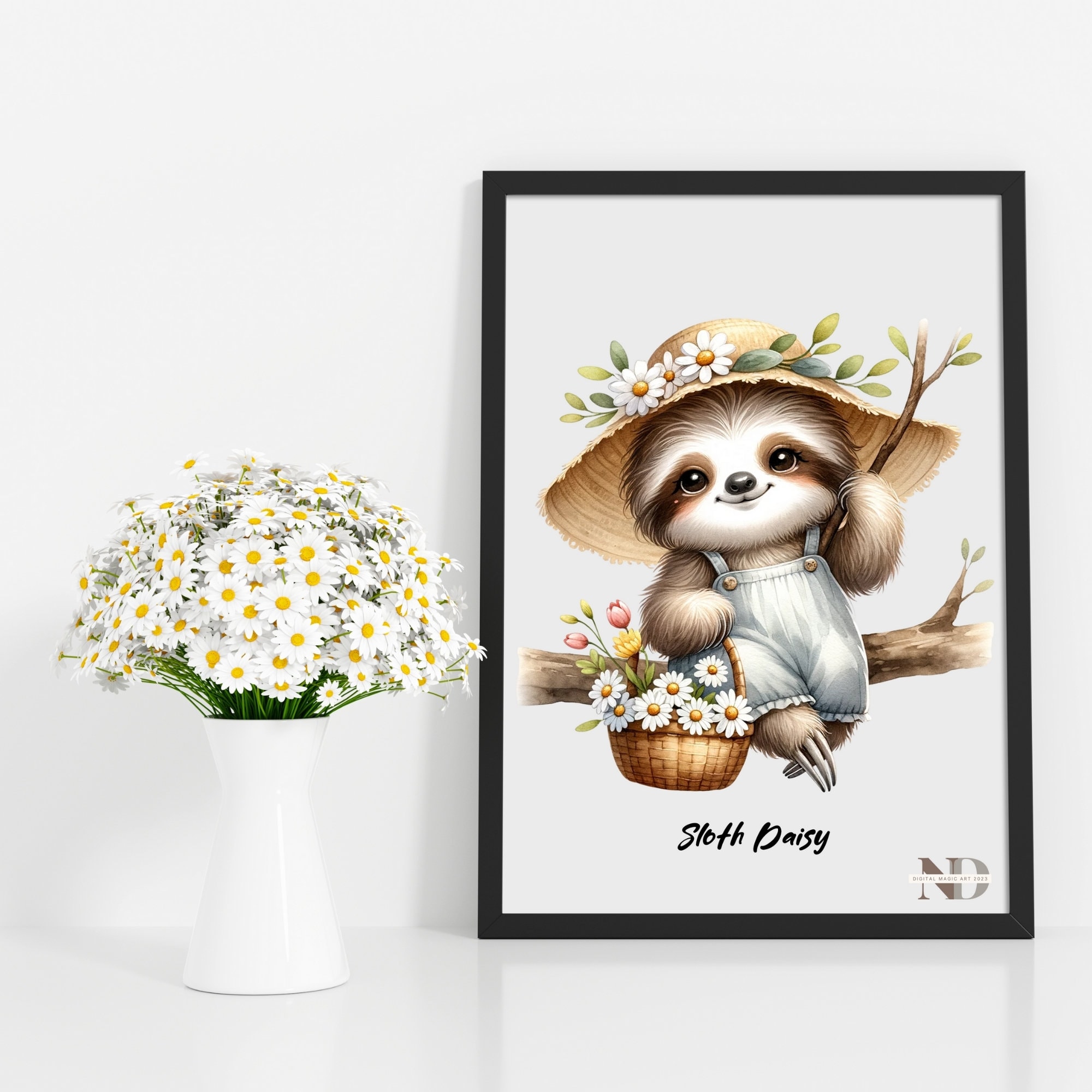 Watercolor Sloth Daisy Clipart Cute Sloth PNG Spring Daisy Flower Cute ...