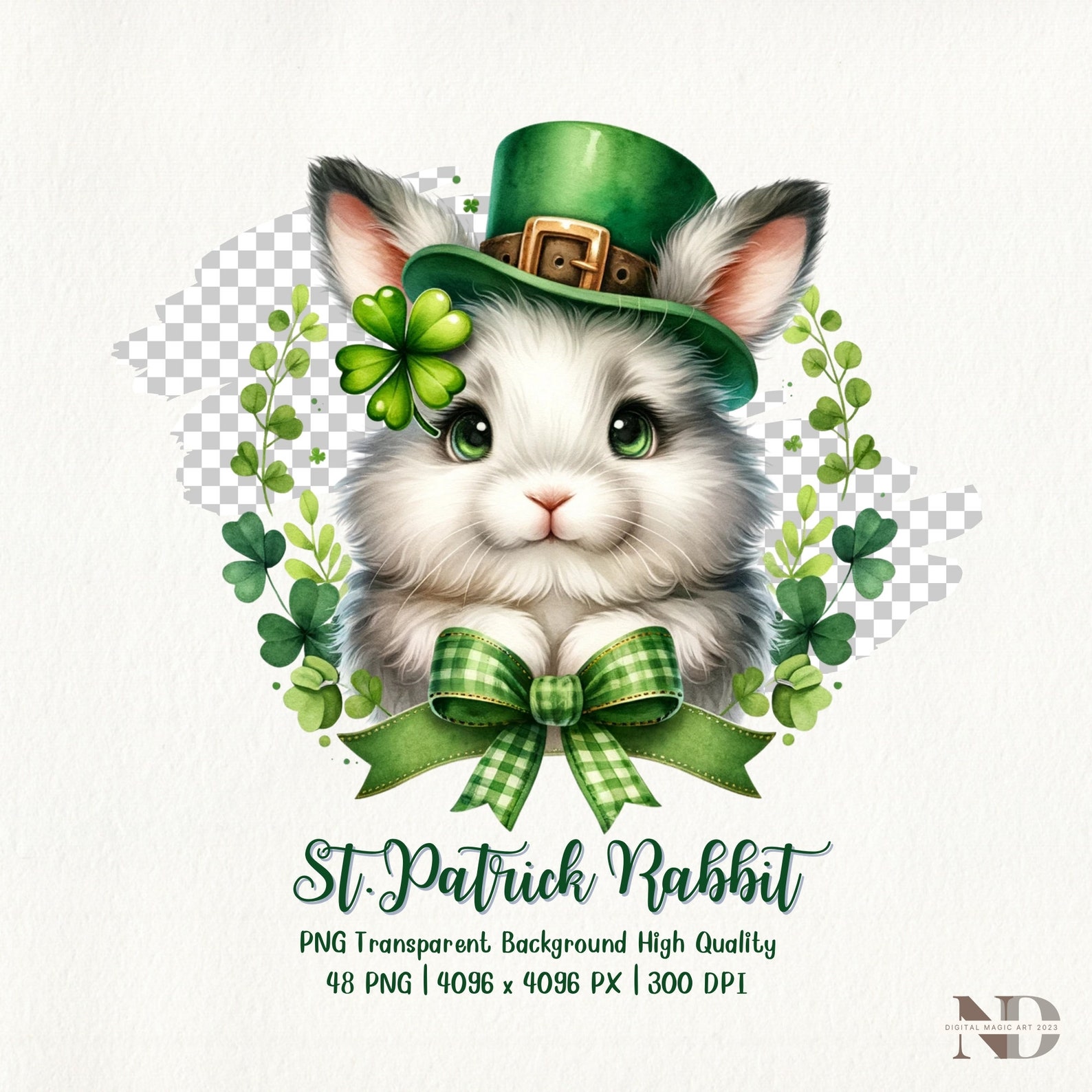 Watercolor St.patrick Rabbit Clipart Cute Rabbit PNG St.patricks Day ...