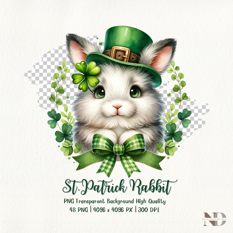 Watercolor St.patrick Rabbit Clipart Cute Rabbit PNG St.patricks Day ...
