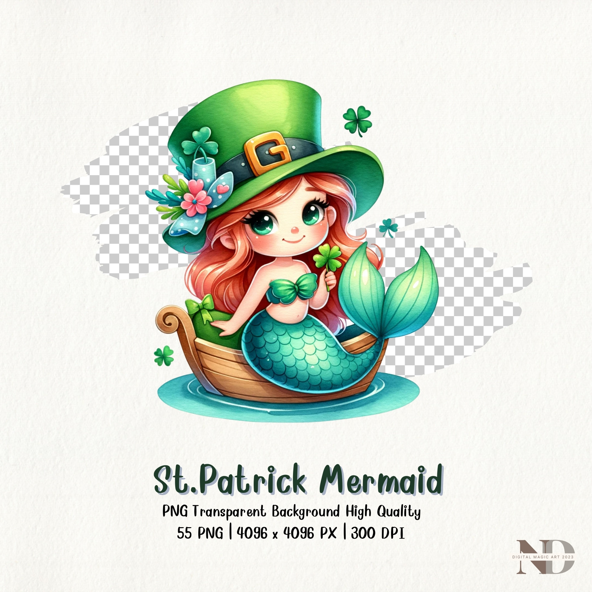 Watercolor St.patrick Mermaid Clipart Mermaid PNG St.patrick Clipart ...