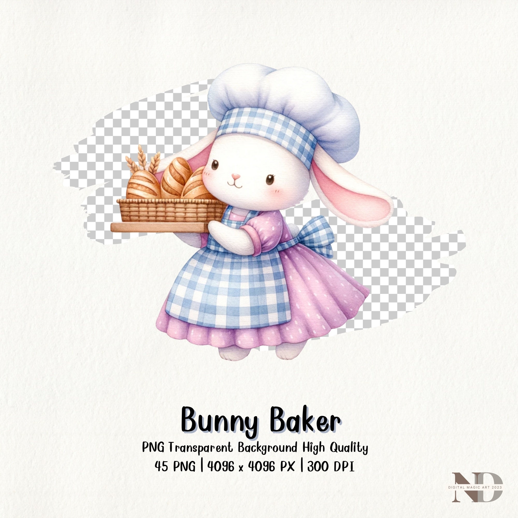 Watercolor Bunny Baker Clipart Cute Bunny PNG Bekery Clipart Bunny ...