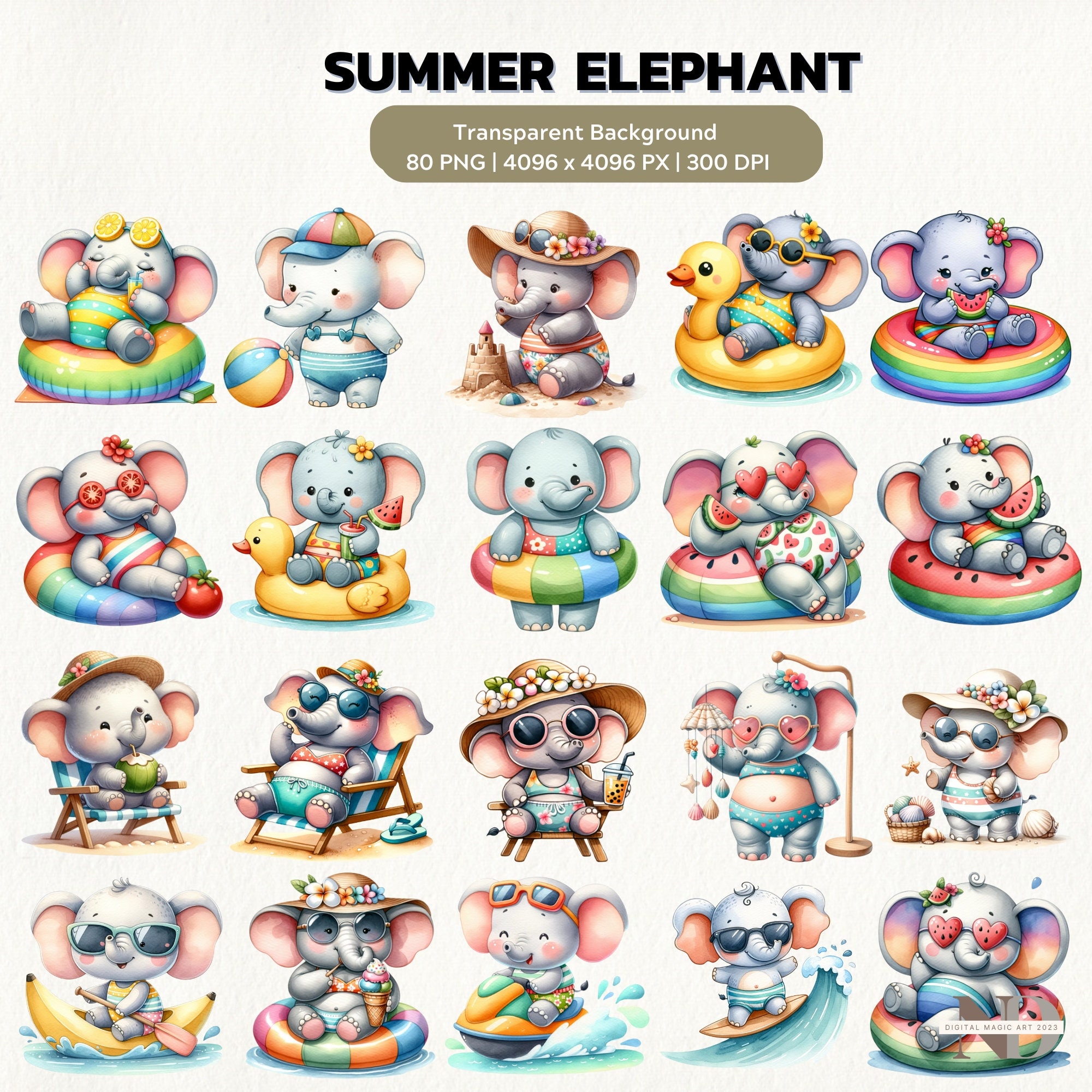 Summer Elephant Clipart Elephant PNG Summer Clipart Animal Clipart ...