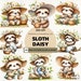 Watercolor Sloth Daisy Clipart Cute Sloth PNG Spring Daisy Flower Cute ...