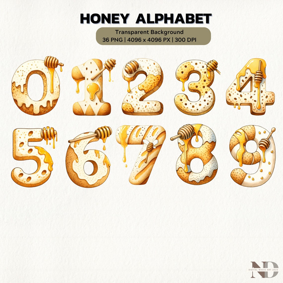 Honey Alphabet and Numbers Clipart Bread With Honey PNG Letters Bread ...