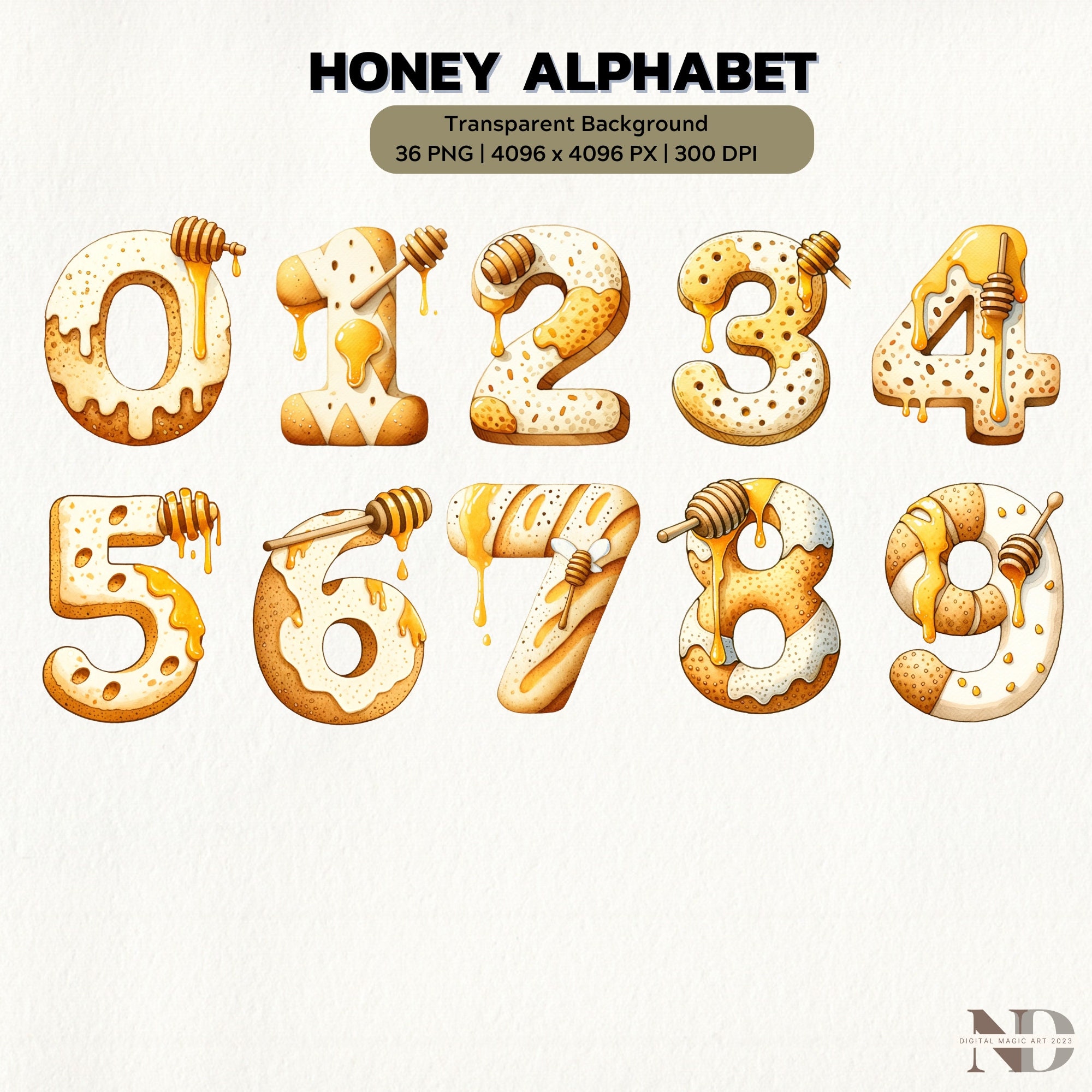 Honey Alphabet and Numbers Clipart Bread With Honey PNG Letters Bread ...