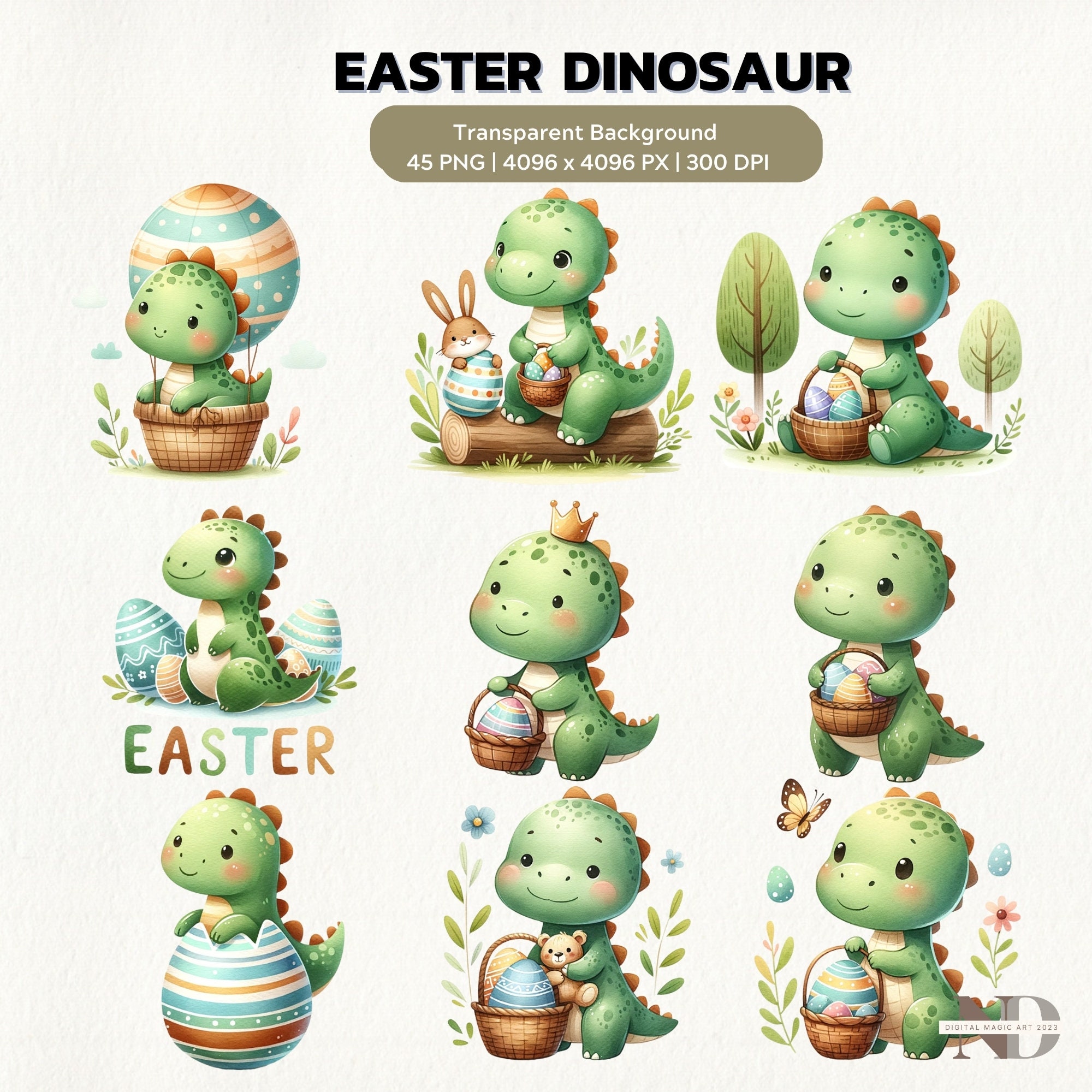 Watercolor Easter Dinosaur Clipart Cute Dinosaur PNG Easter Day Clipart ...