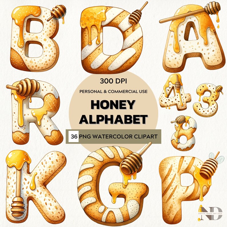 Honey Alphabet and Numbers Clipart Bread With Honey PNG Letters Bread ...