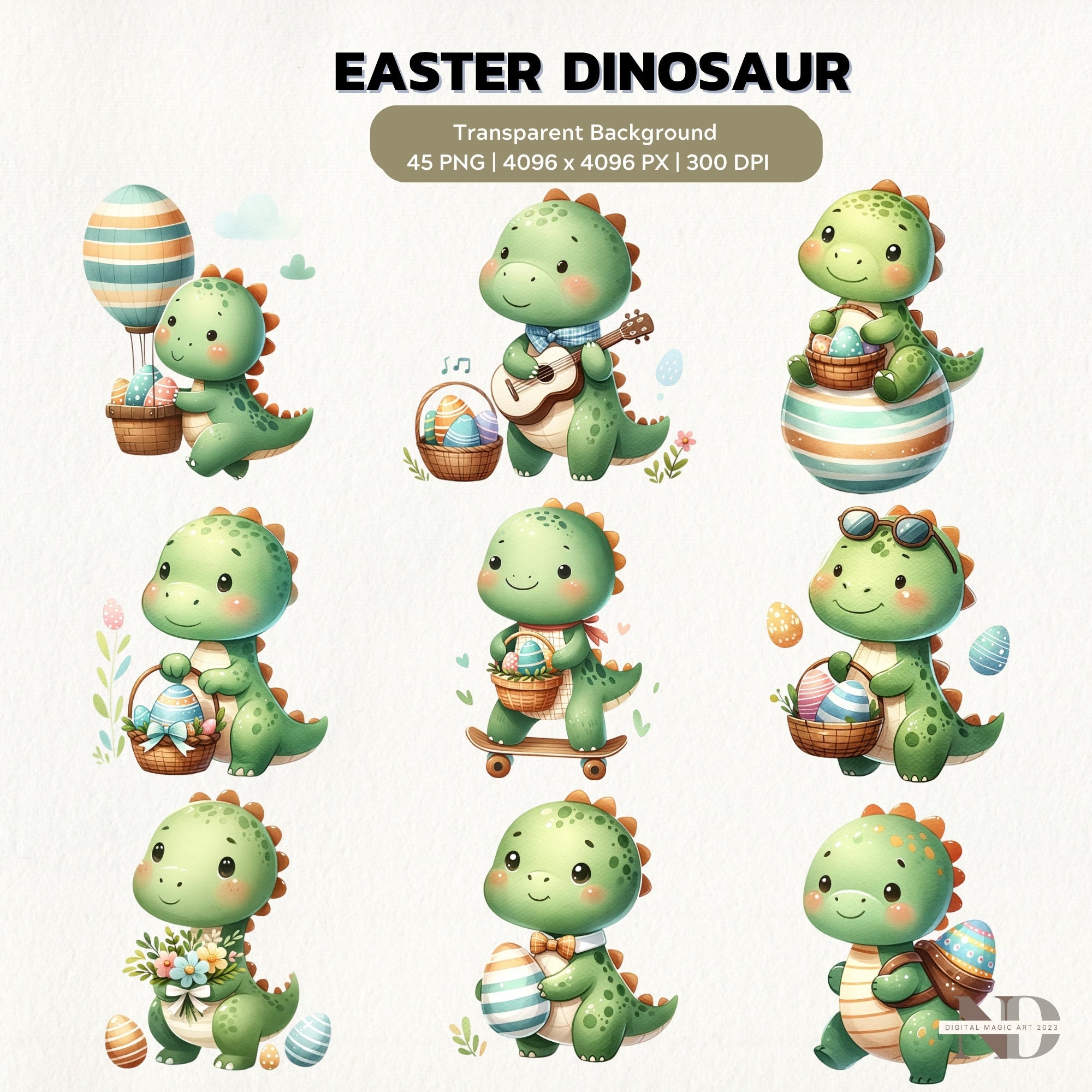 Watercolor Easter Dinosaur Clipart Cute Dinosaur PNG Easter Day Clipart ...