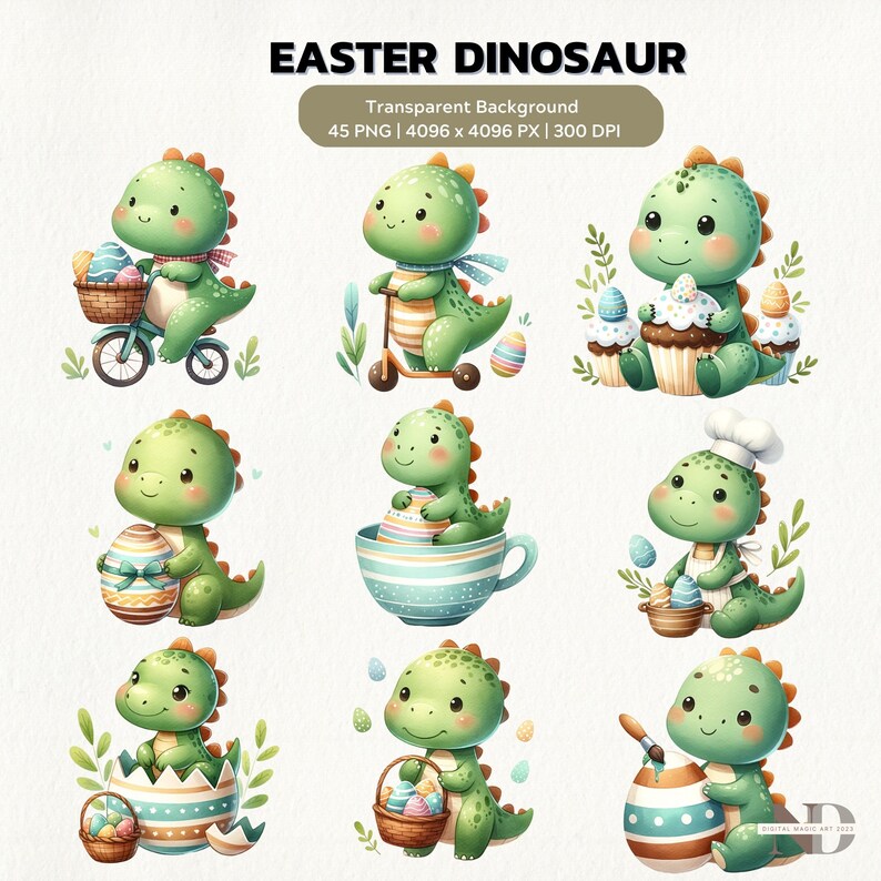 Watercolor Easter Dinosaur Clipart Cute Dinosaur PNG Easter Day Clipart ...