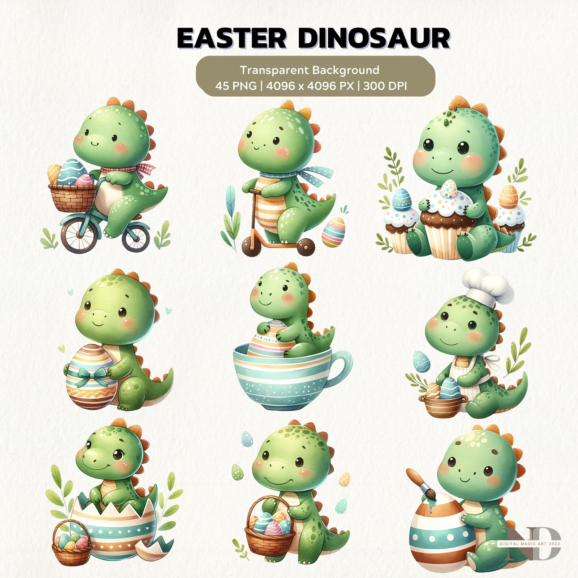 Watercolor Easter Dinosaur Clipart Cute Dinosaur PNG Easter Day Clipart ...
