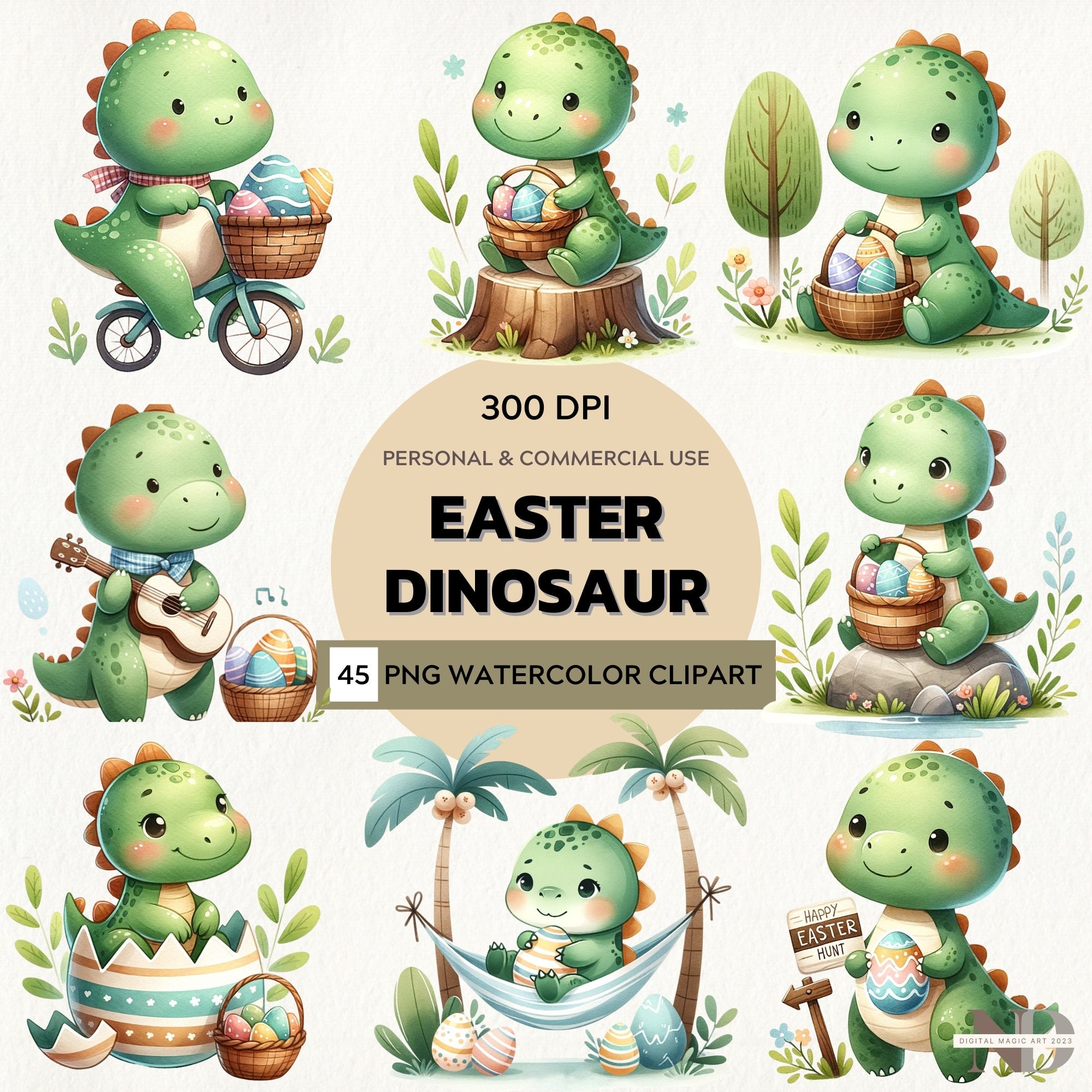 Watercolor Easter Dinosaur Clipart Cute Dinosaur PNG Easter Day Clipart ...