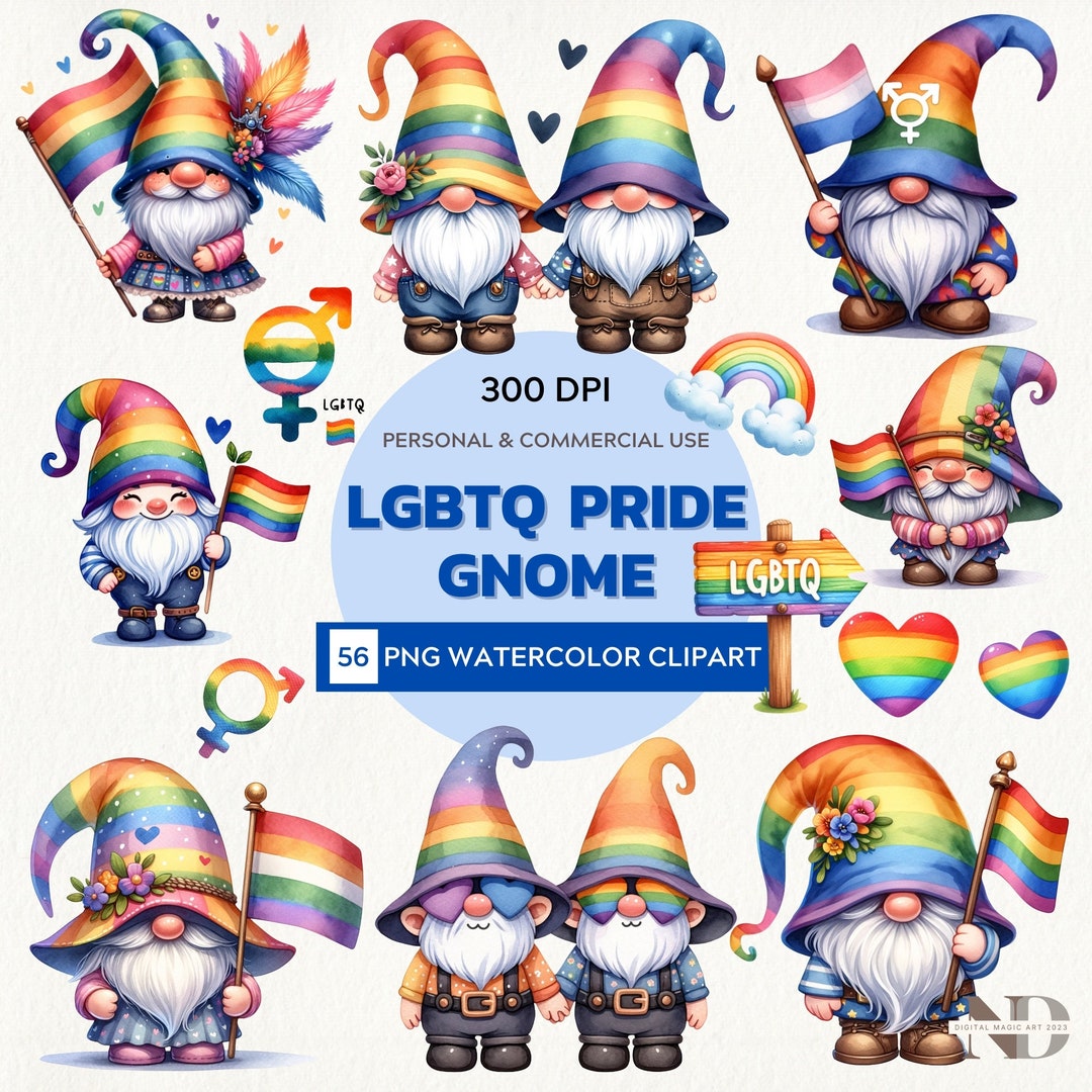 Watercolor LGBTQ Pride Gnome Clipart Rainbow Gnome PNG Couple Gnome ...