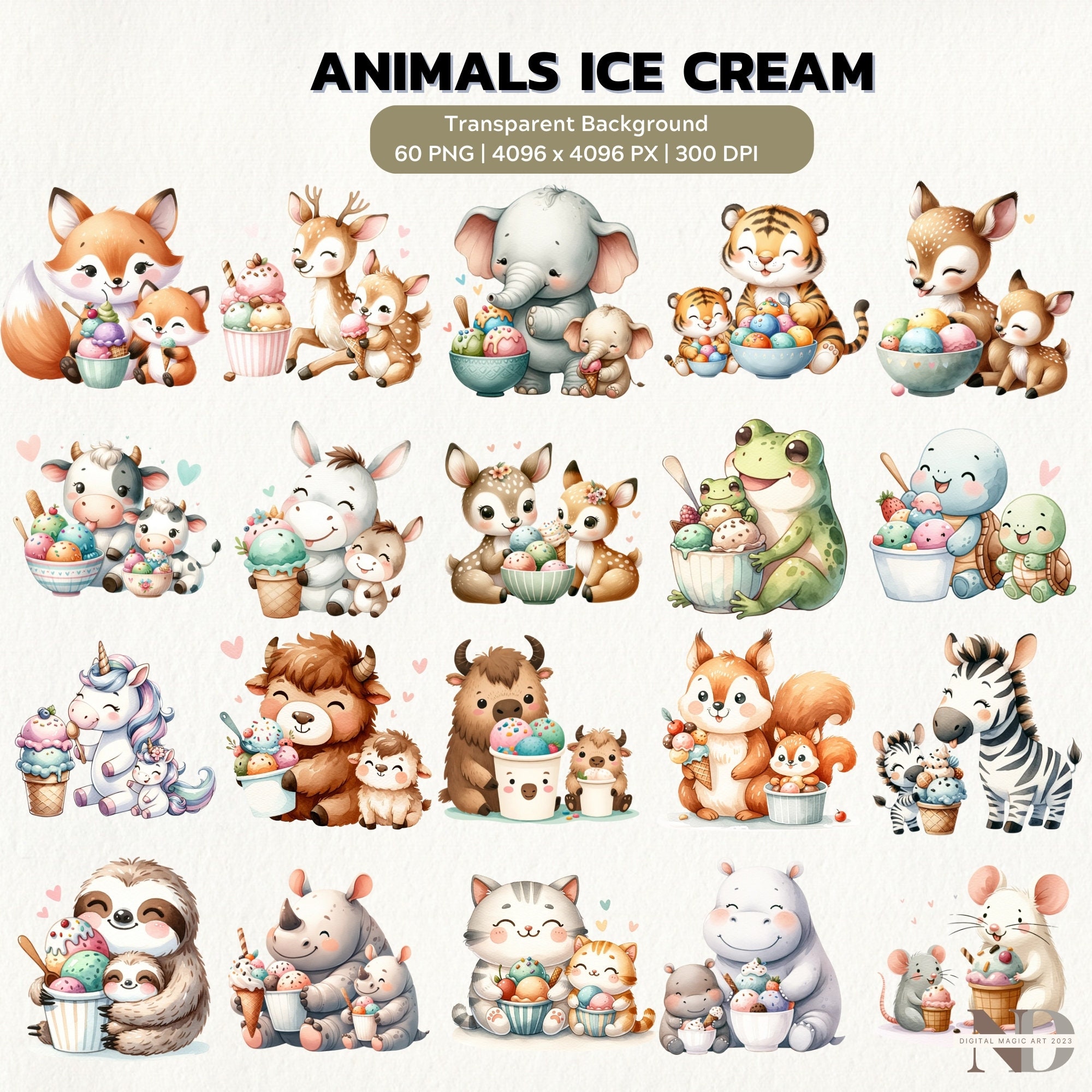 Animals Ice Cream Clipart Woodland Animals Mother's Day Clipart Summer ...