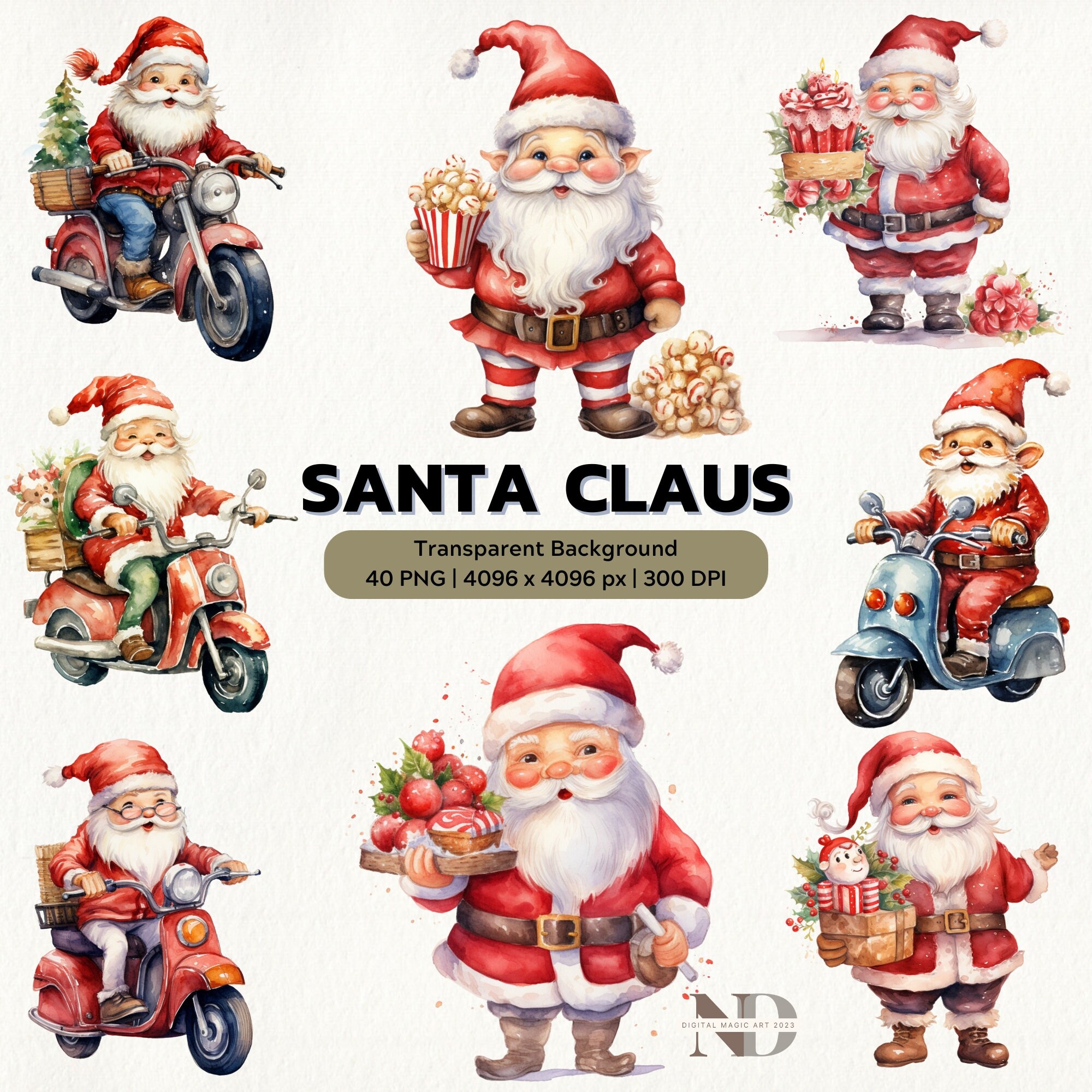 Watercolor Santa Claus Clipart Santa PNG Christmas Clipart Winter ...