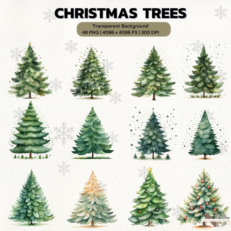 Watercolor Christmas Tree Clipart Tree PNG Christmas Decor Christmas ...