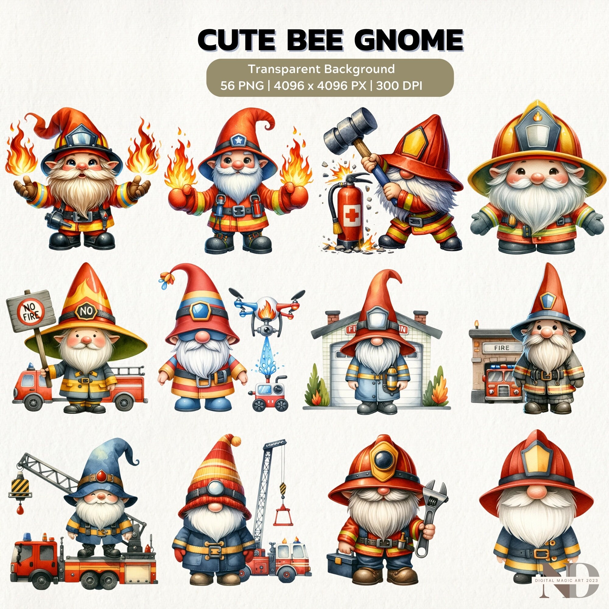 Watercolor Firefighter Gnome Clipart Firefighter PNG Cute Gnome Clipart ...