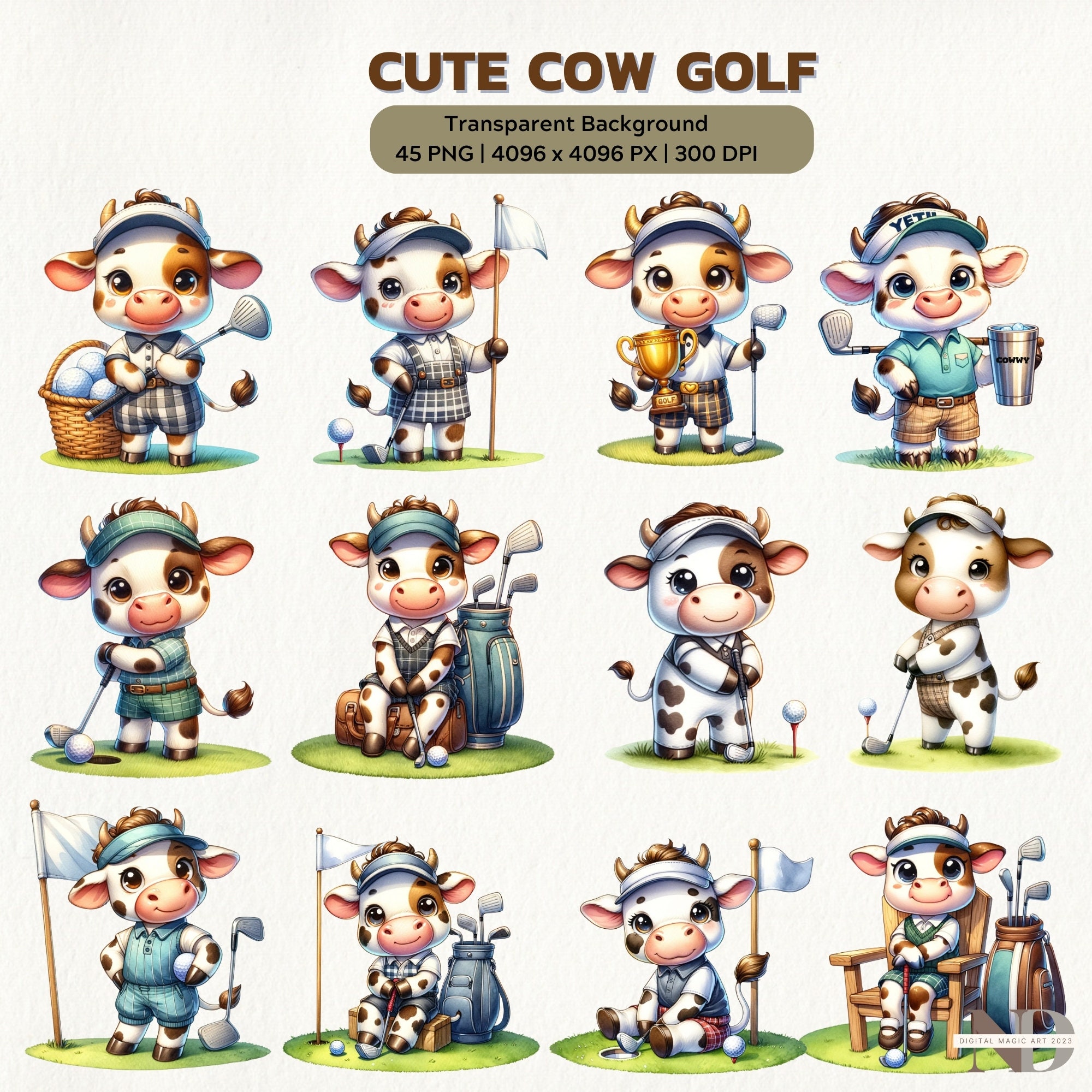 Watercolor Golf Clipart Golf Cow Player PNG Cow Clipart Game Day PNG ...