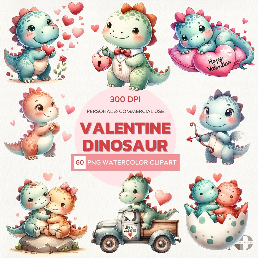 Watercolor Valentine Dinosaur Clipart Dinosaur PNG Valentine Clipart ...