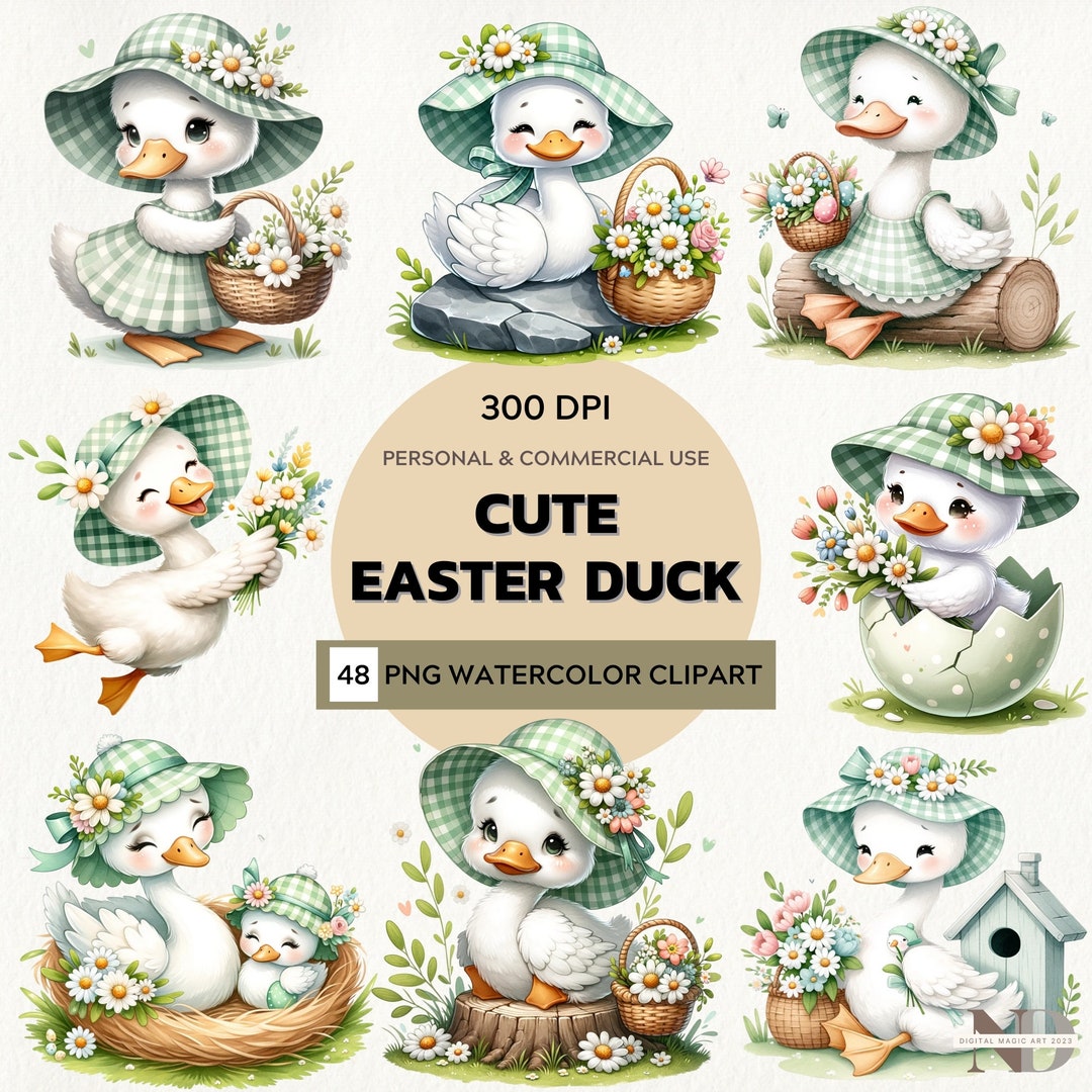 Watercolor Easter Duck Clipart Cute Easter Duck PNG Easter Day Clipart ...