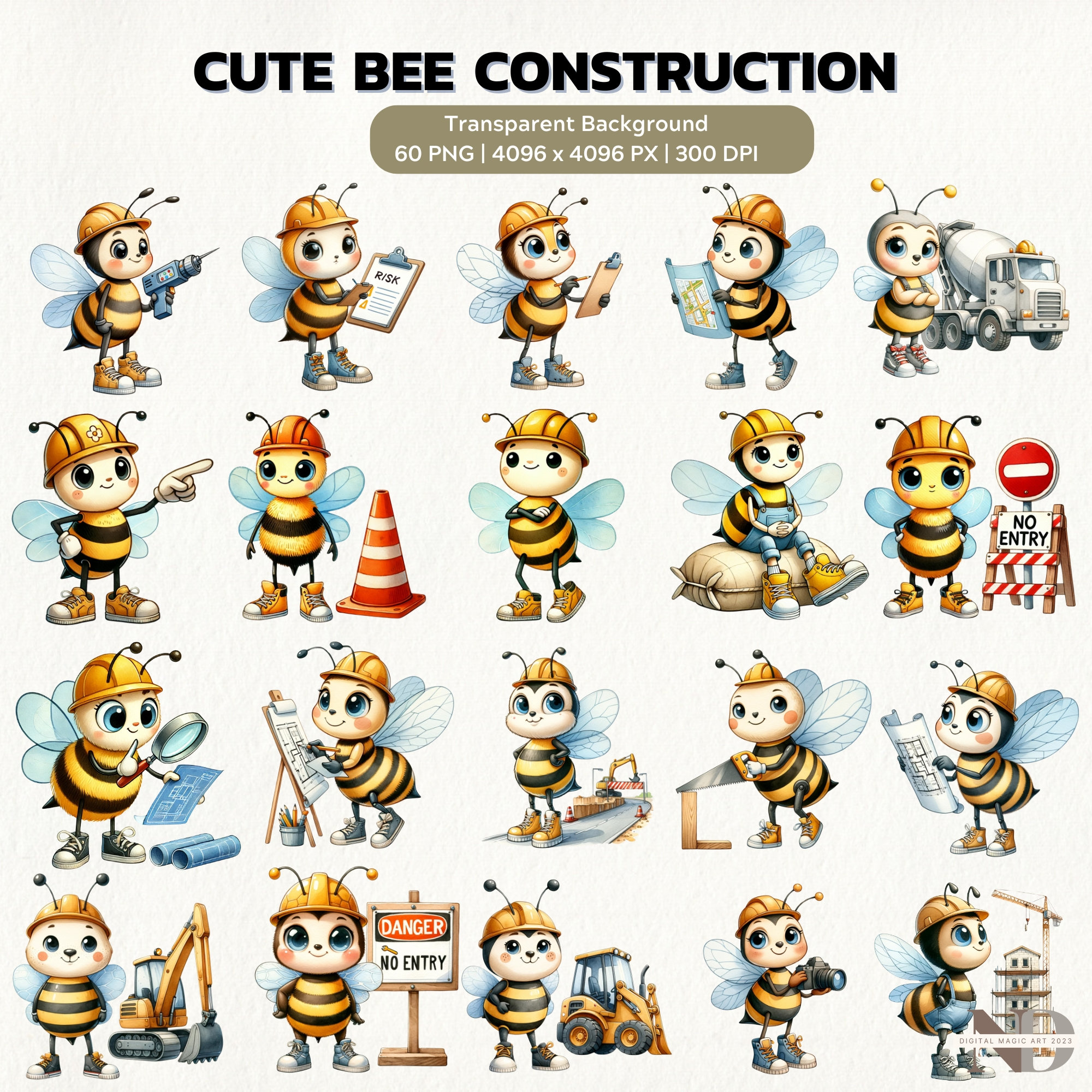 Watercolor Construction Bee Clipart Construction Vehicle Clipart ...