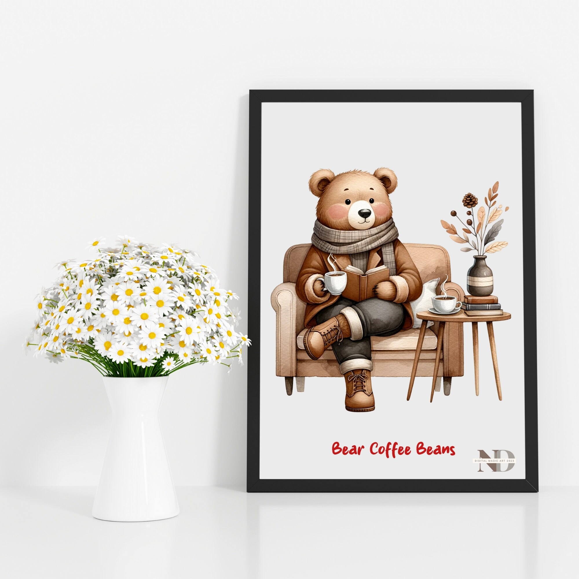 Watercolor Coffee Lover Bear Clipart Coffee Bear PNG Coffee Bean Bear ...