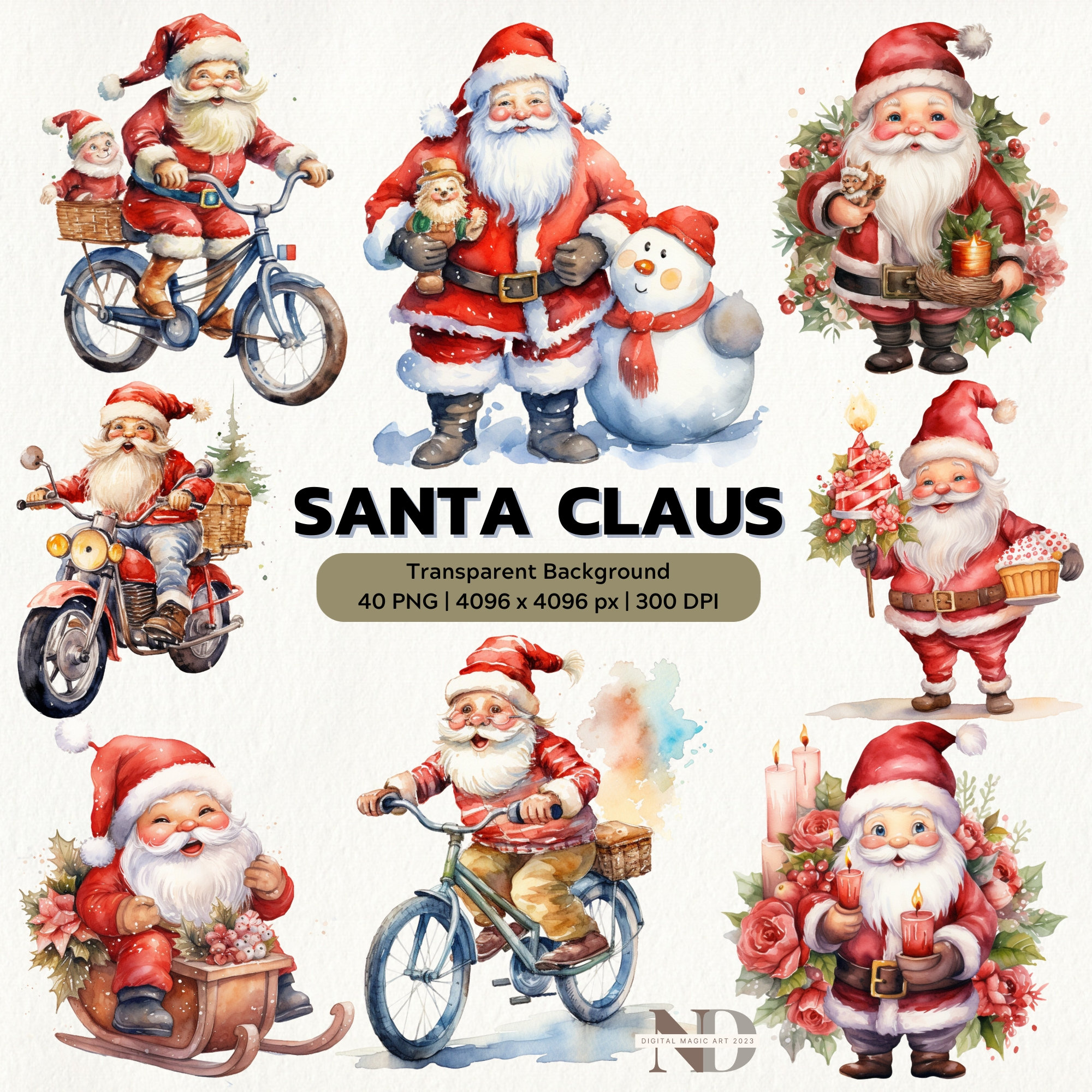 Watercolor Santa Claus Clipart Santa PNG Christmas Clipart Winter ...