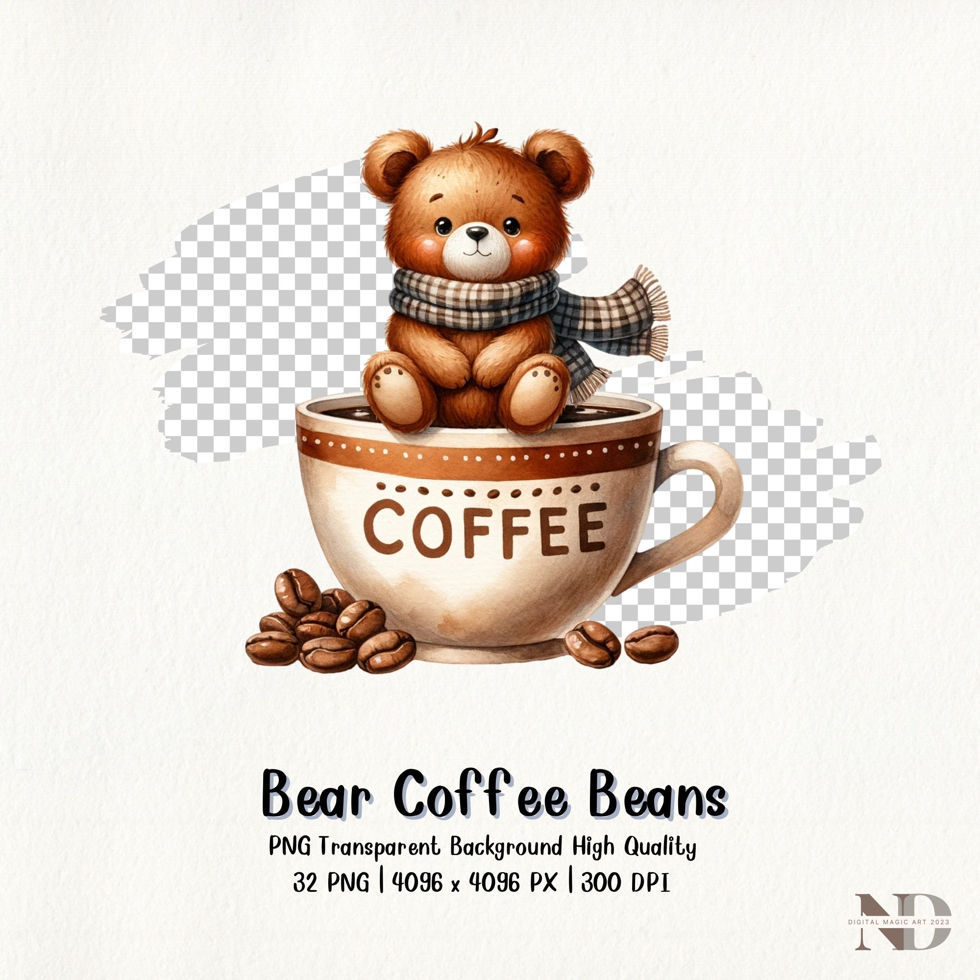 Watercolor Coffee Lover Bear Clipart Coffee Bear PNG Coffee Bean Bear ...