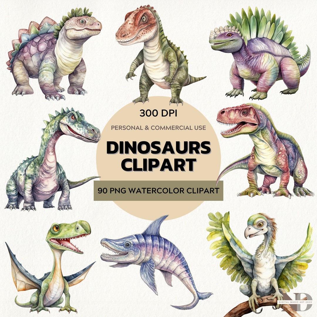 Watercolor Dinosaurs Clipart animals Clipart PNG Dinosaur - Etsy