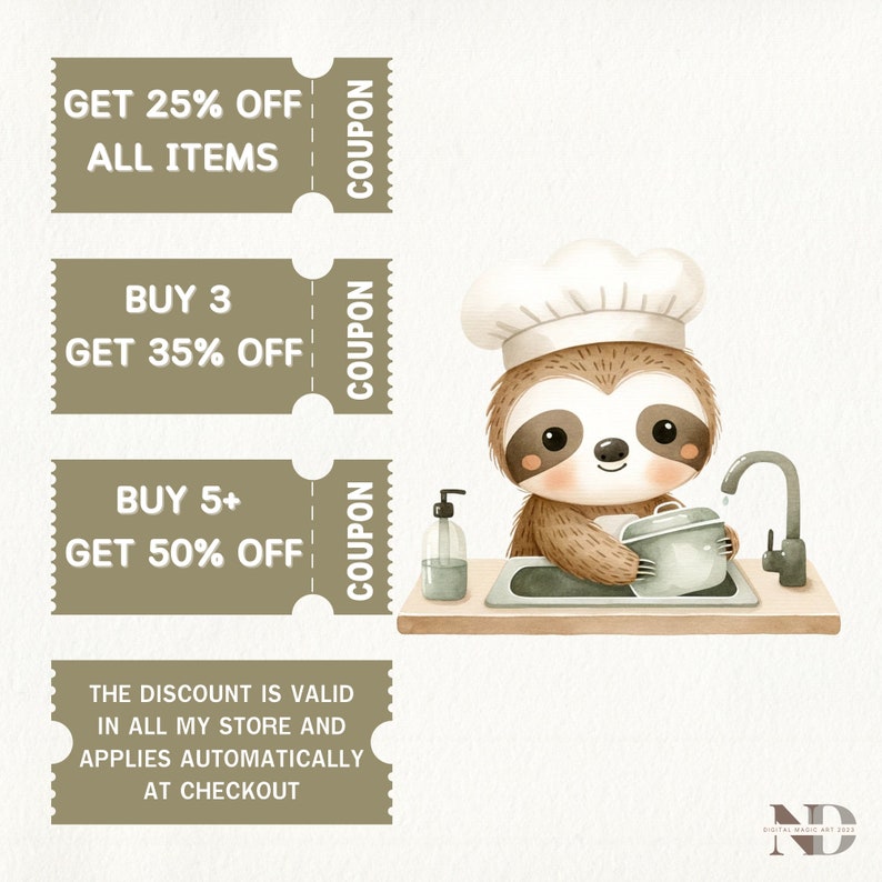Cute Sloth Kitchenware Clipart Sloth PNG Kitchen Clipart Cute Animal ...