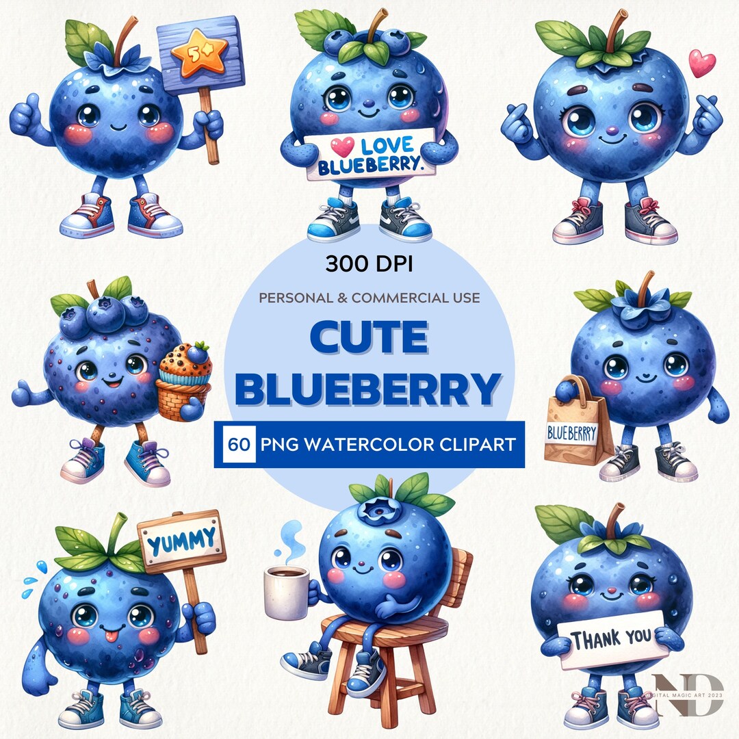 Cute Blueberry Clipart Blueberry Character PNG Blueberry Cafe Clipart ...