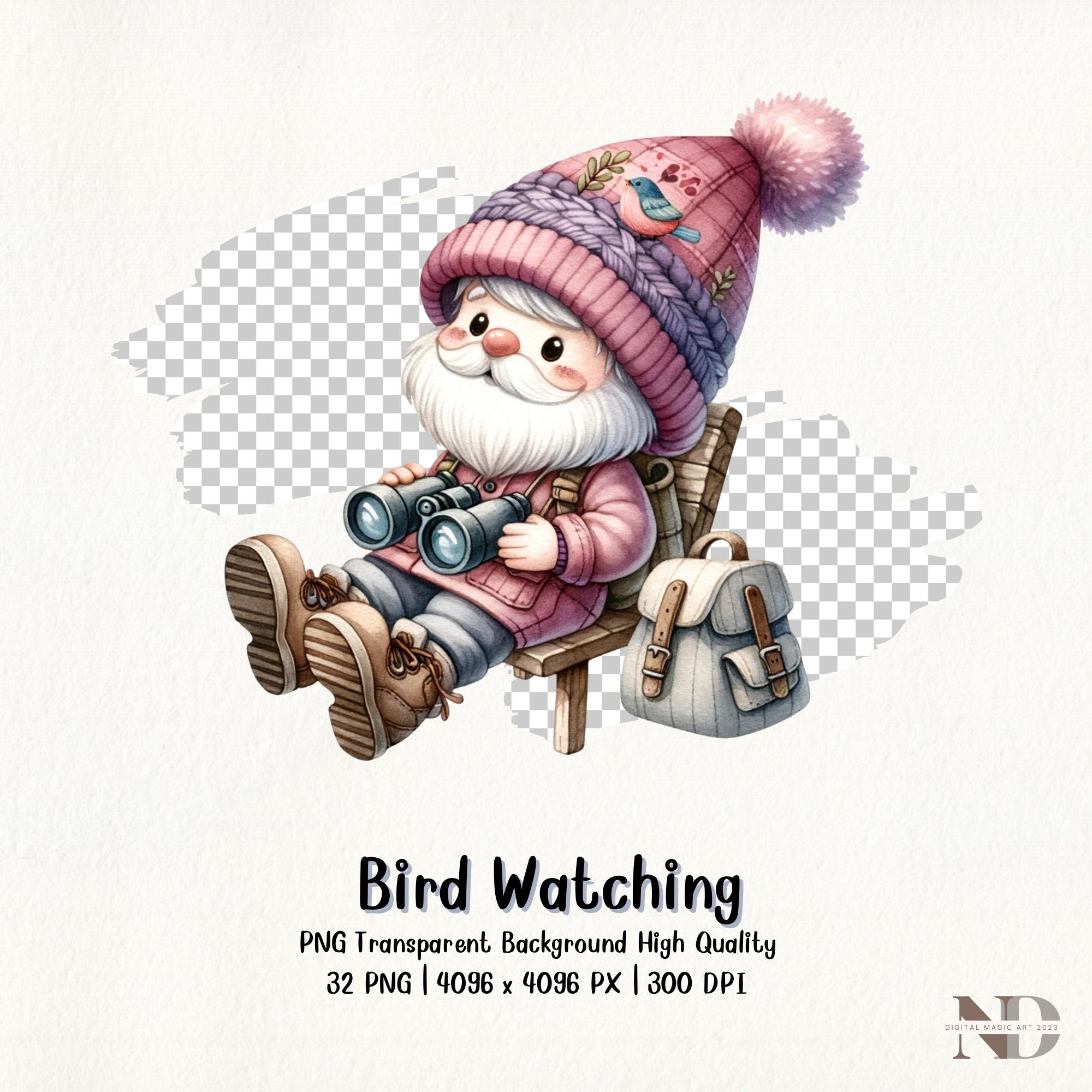 Watercolor Bird Watching Gnome Clipart Cute Gnome PNG Gnome Forest ...