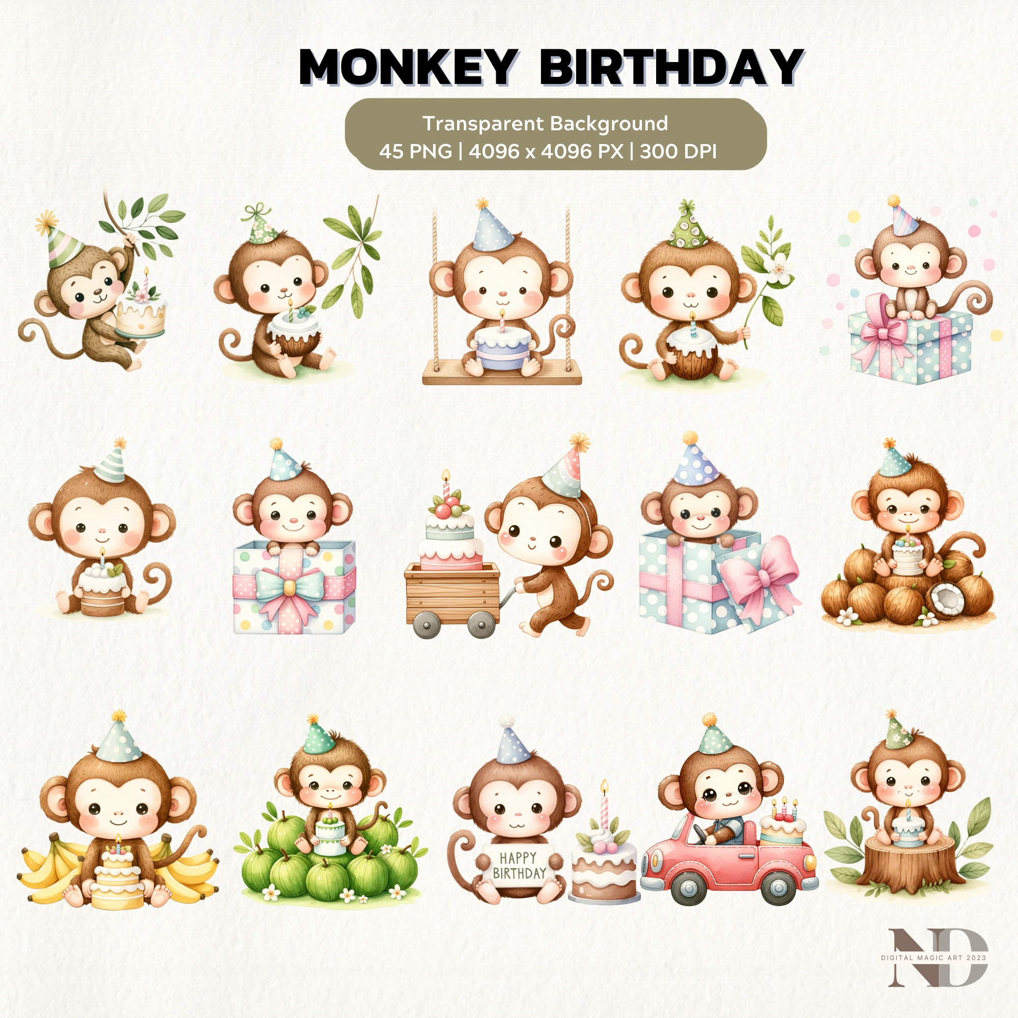 Cute Monkey Birthday Clipart Baby and Kids Birthday Gifts Monkey Lover ...